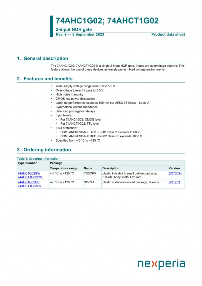 74AHCT1G02 datasheet page 1