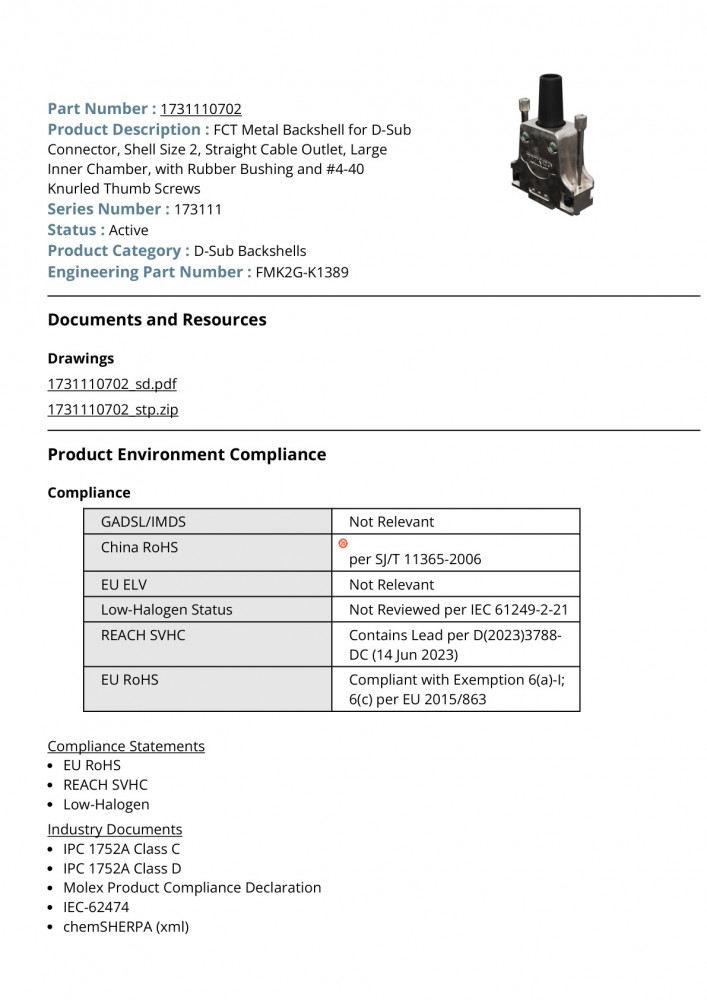 MOLEX 1731110702 technical document page 1