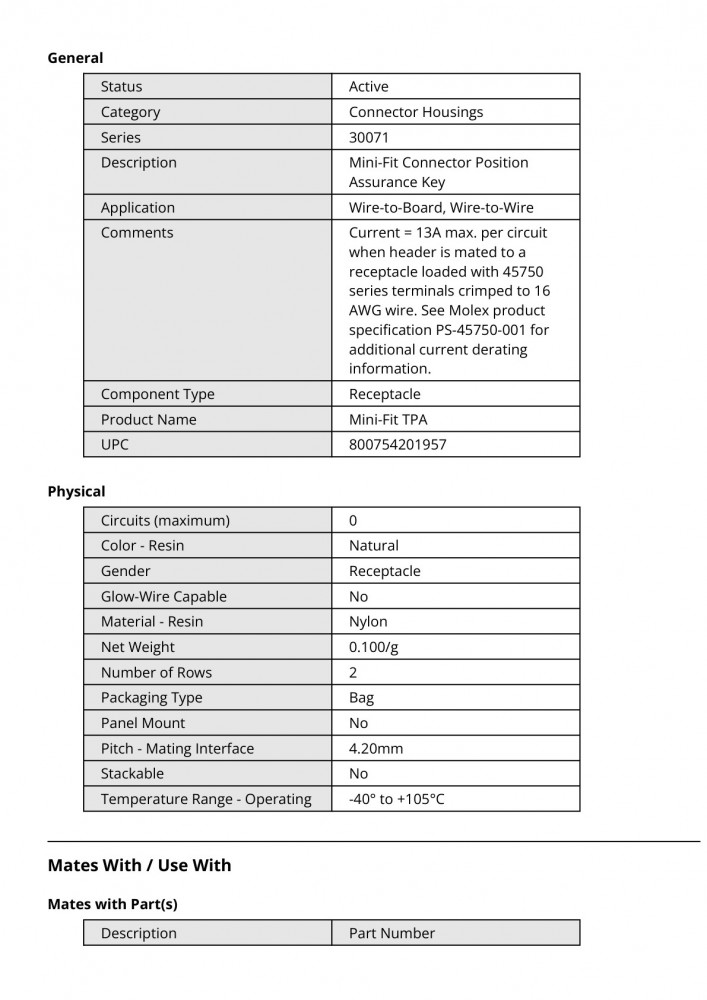 Technical document page 2 for MOLEX 15970071
