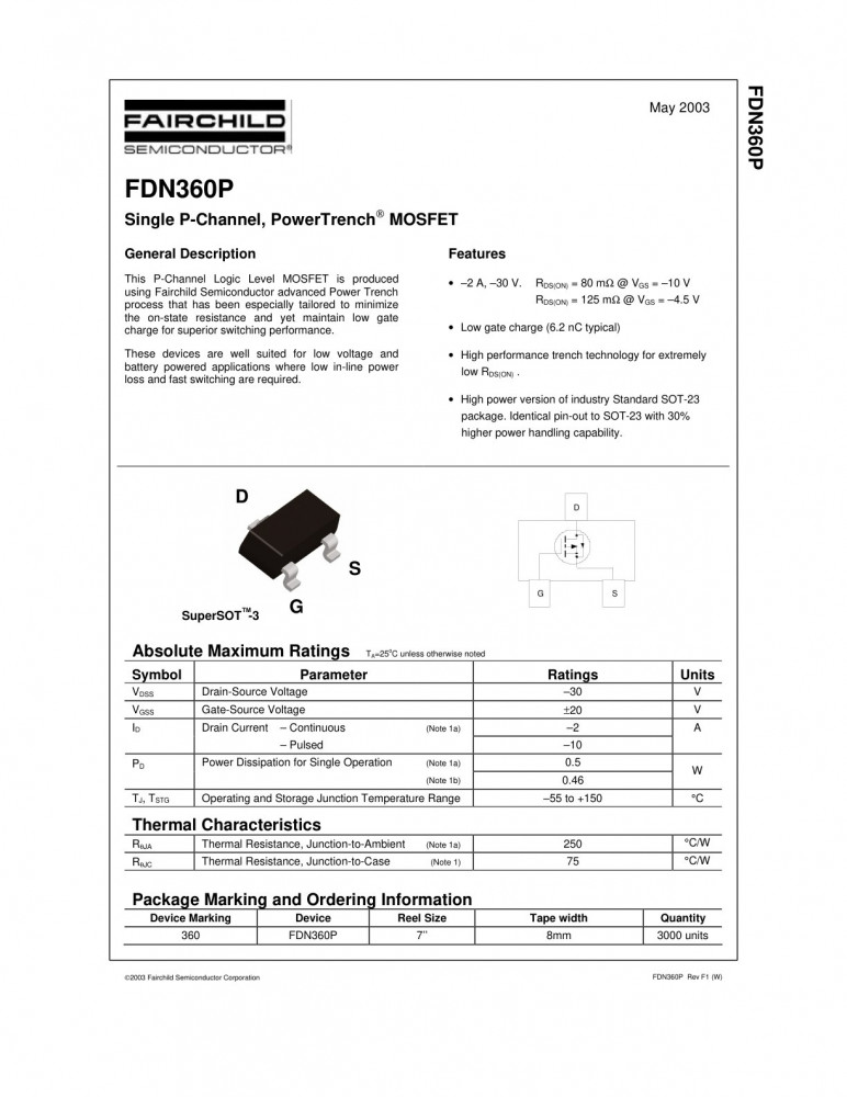 FDN360P datasheet page 2