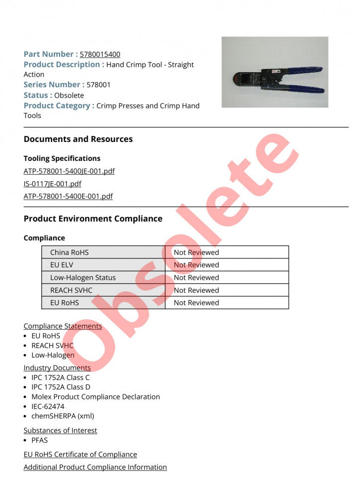 MOLEX 5780015400 technical document preview, page 1