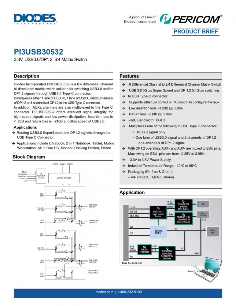 PI3USB30532 technical document preview