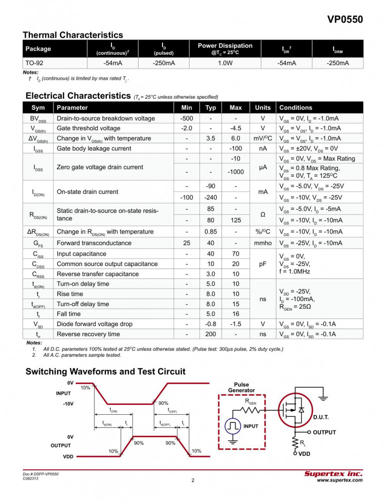 VP0550N3 datasheet page 2