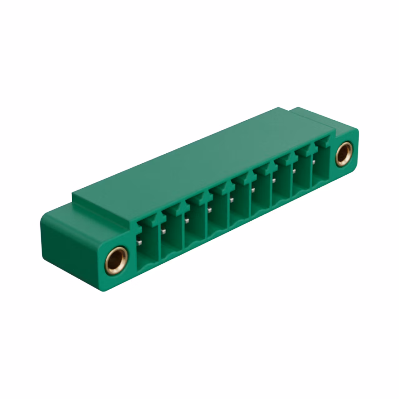 3.50mm Pitch Eurostyle Right-Angle PCB Header, with Threaded Retention Inserts, Green Housing, 9 Circuits for sale