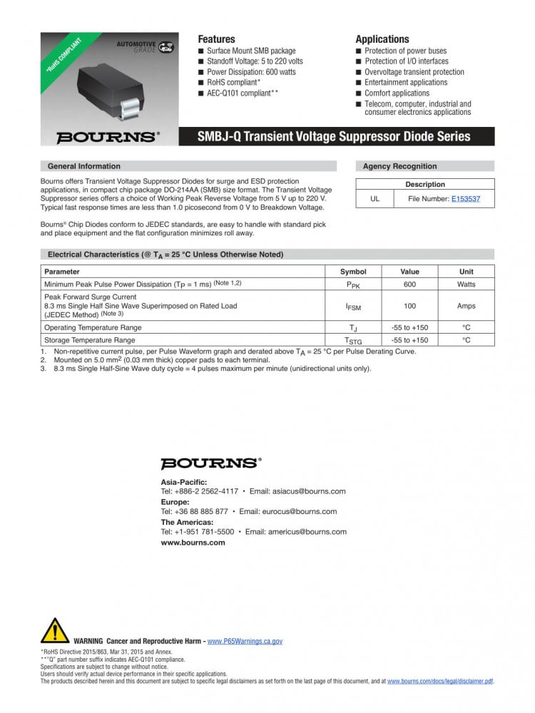 Bourns SMBJ-Q datasheet page 1