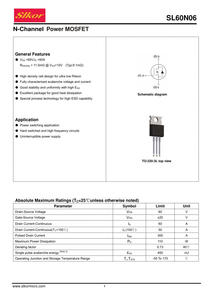 SL60N06 datasheet page 1