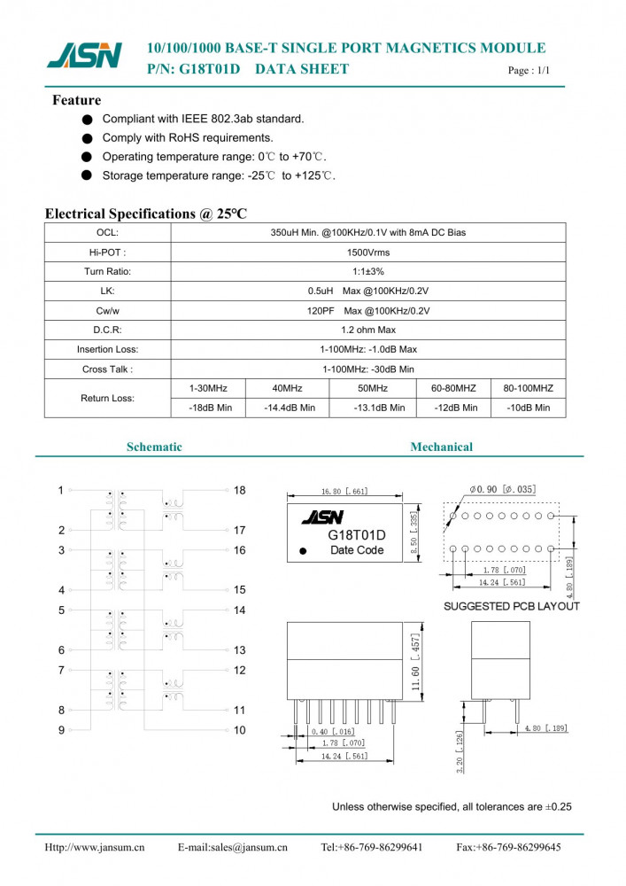 JASN G18T01D technical document preview