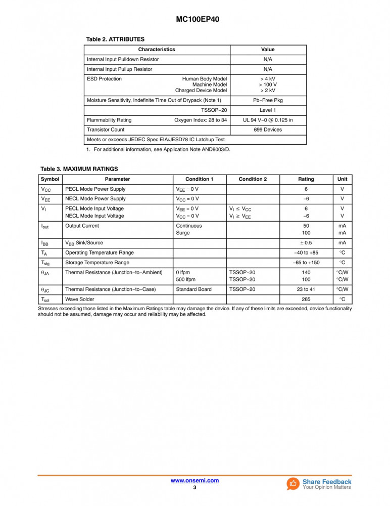 MC100EP40 datasheet page 3