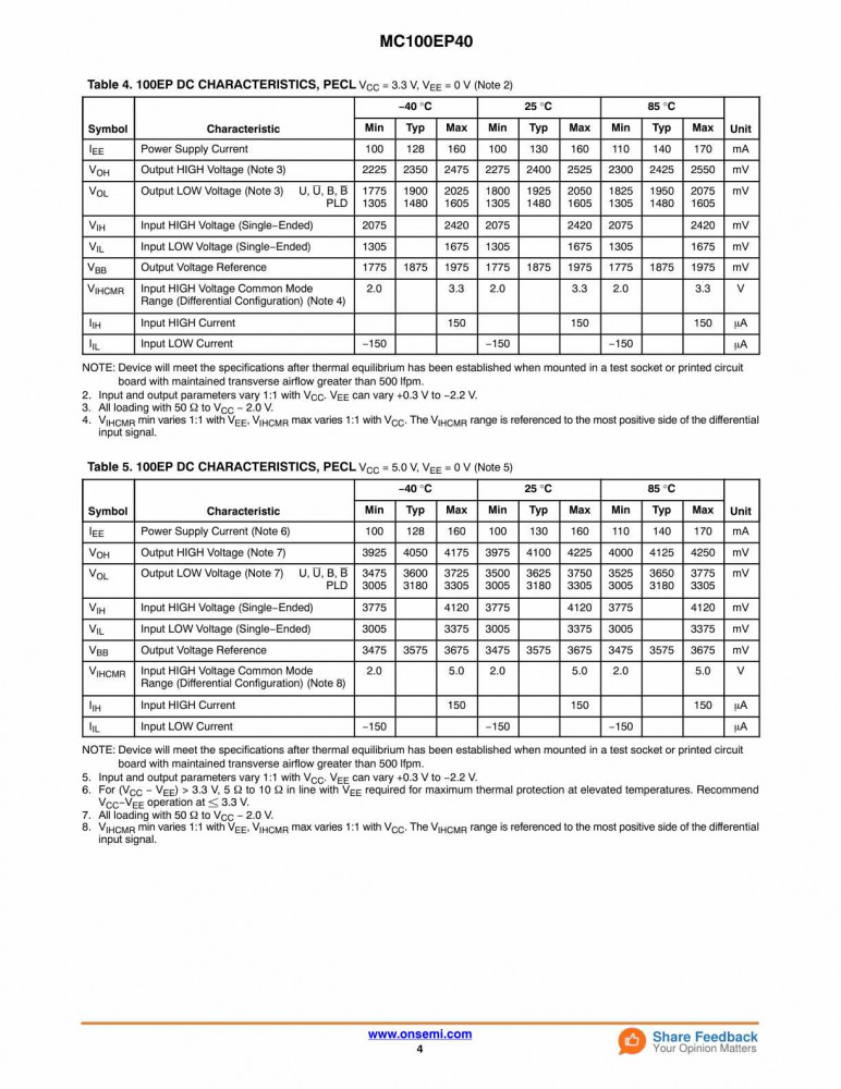 MC100EP40 datasheet page 4