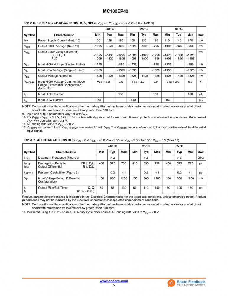 MC100EP40 datasheet page 5