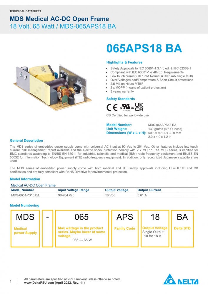 MDS-065APS18 BA datasheet page 1