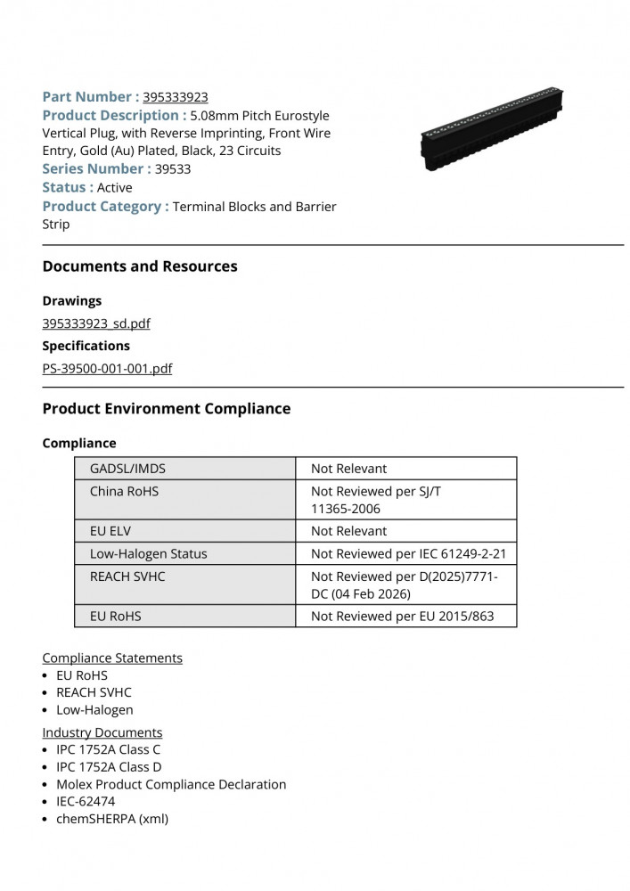 ESE Eurostyle terminal blocks product specification, page 1