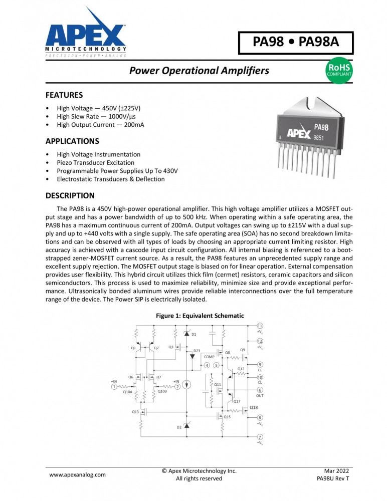 PA98 datasheet page 1