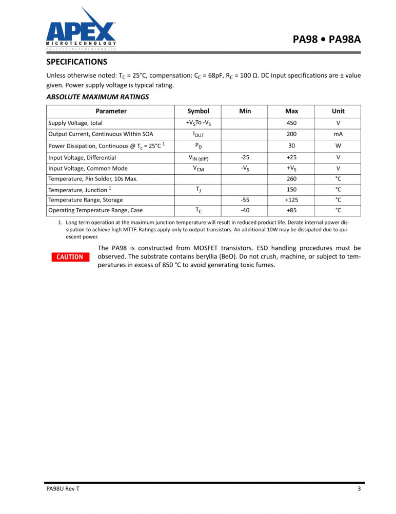 PA98 datasheet page 3