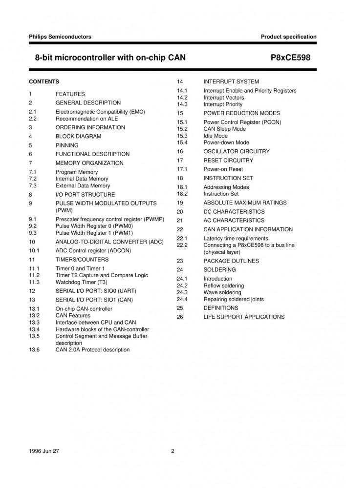 P80CE598FHB datasheet page 2