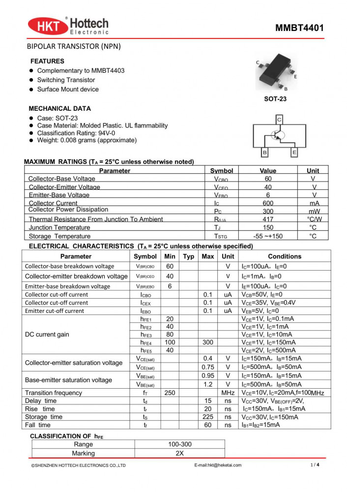 MMBT4401 datasheet page 1