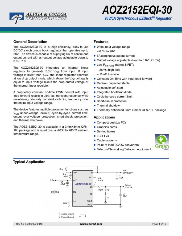 AOZ2152EQI-30 datasheet page 1