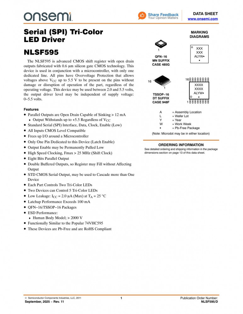 NLSF595 datasheet page 1