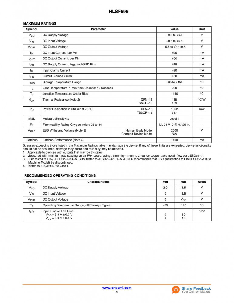 NLSF595 datasheet page 4