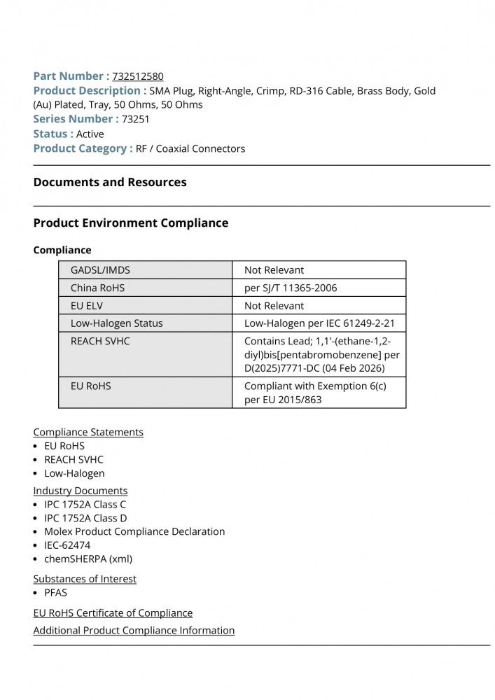 MOLEX 732512580 document preview, page 1