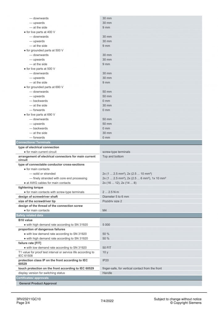 SIEMENS 3RV23211GC10 datasheet page 3