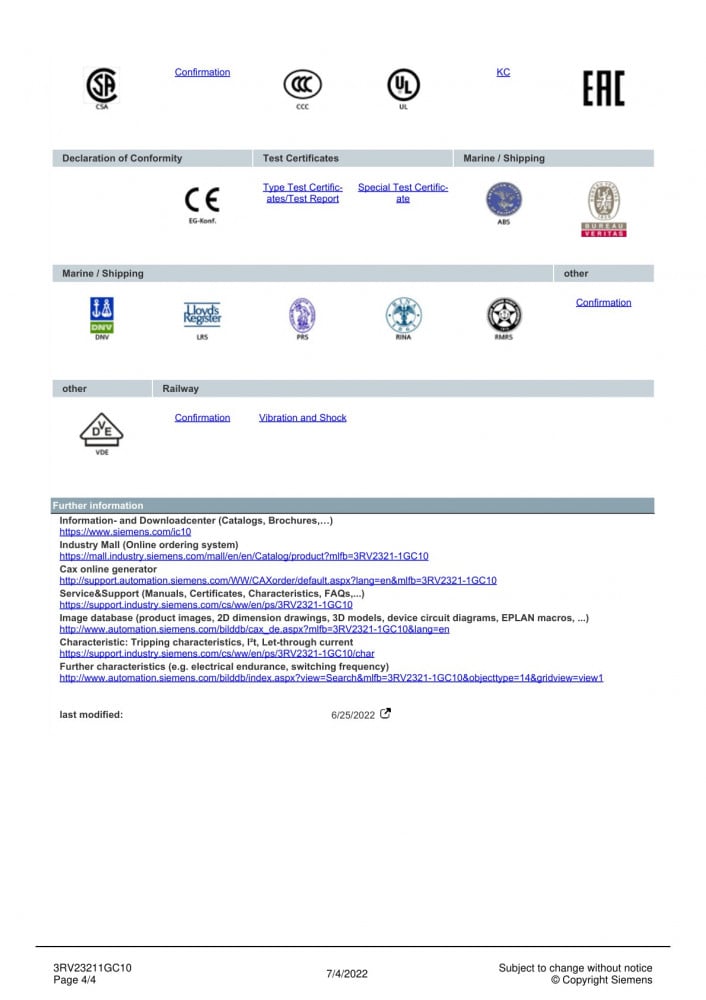 SIEMENS 3RV23211GC10 datasheet page 4