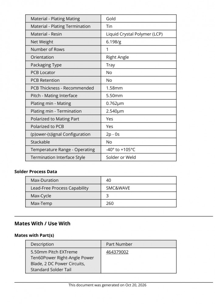 Technical document page 3 for MOLEX 464369002