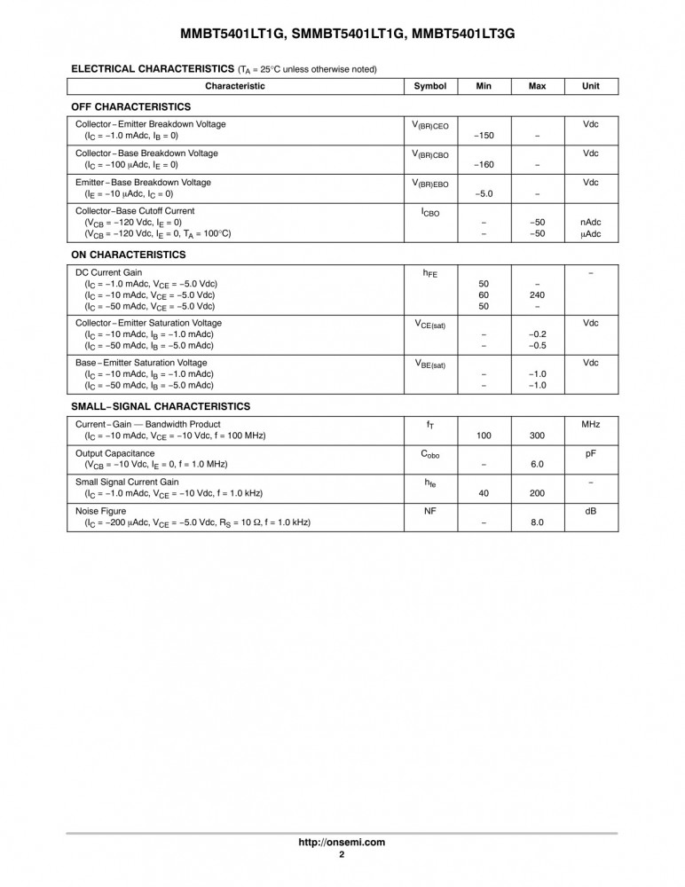 MMBT5401LT1G datasheet page 2