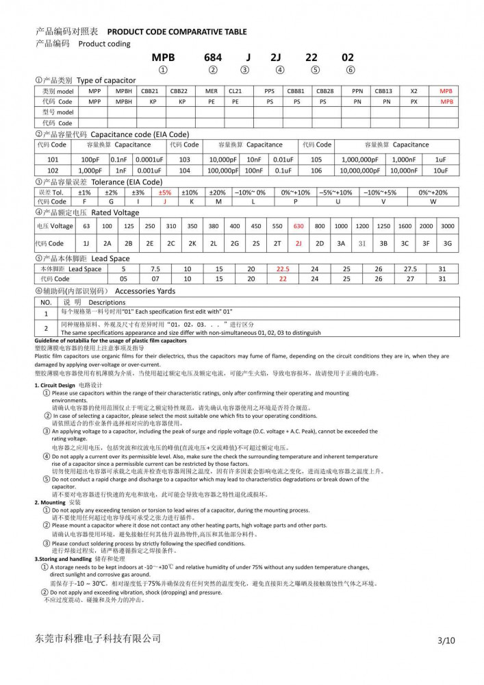 KYET MPB684J2J2202 specification page 3