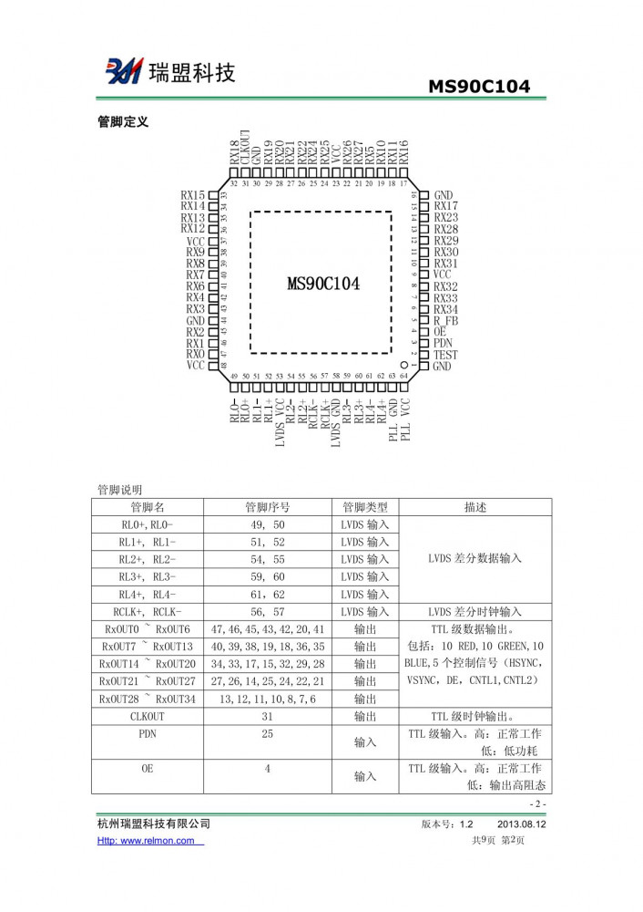 MS90C104 datasheet page 2