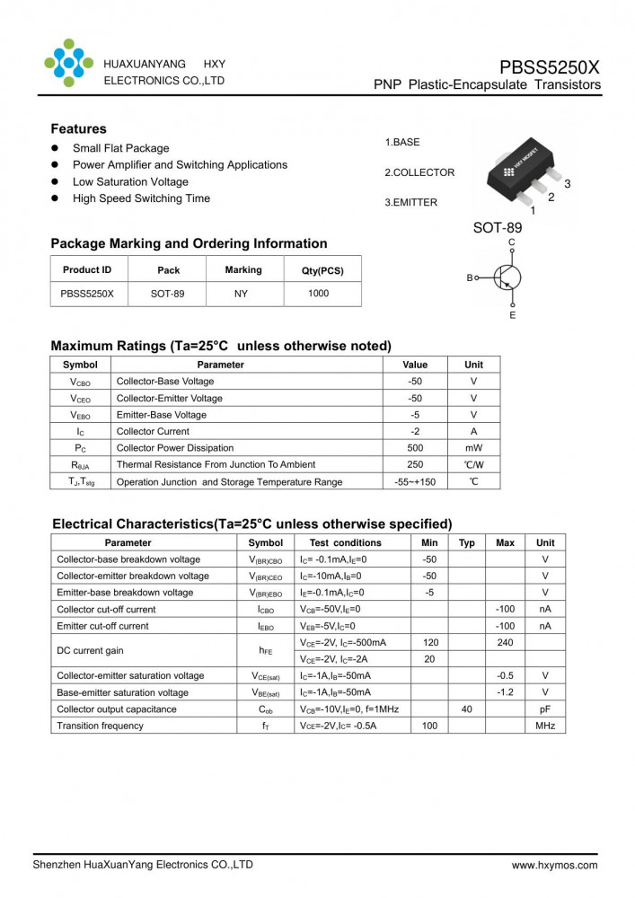 PBSS5250X-HXY datasheet page 1