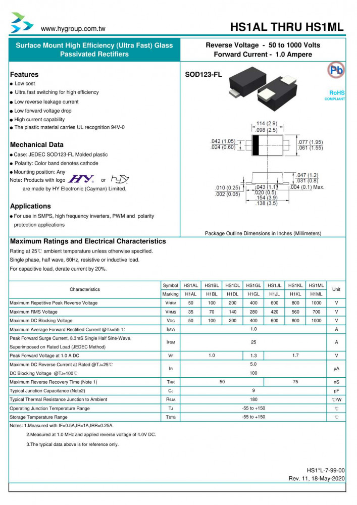 HS1ML datasheet page 1