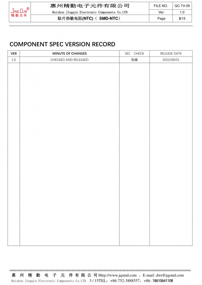 Jingqin SMD NTC specification page 3
