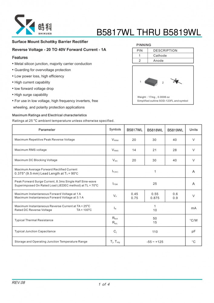 B5817WL datasheet page 1