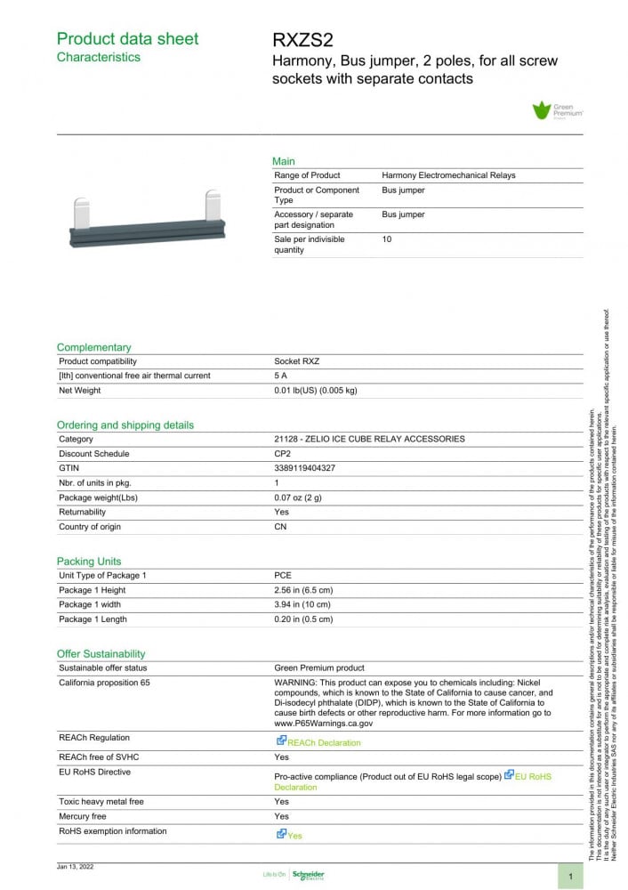RXZS2 product specification page