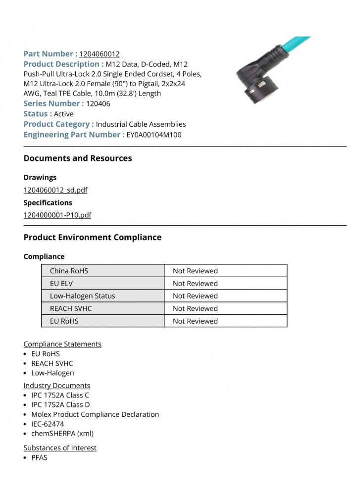 Molex Ultra-Lock product specification page 1