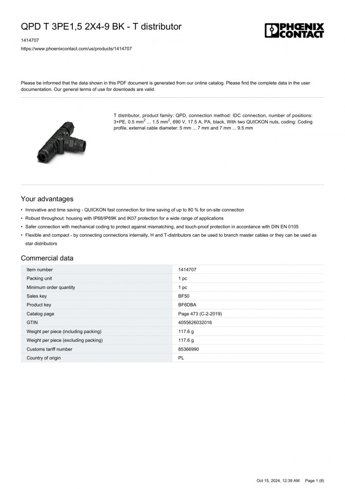 Phoenix Contact 1414707 datasheet page 1