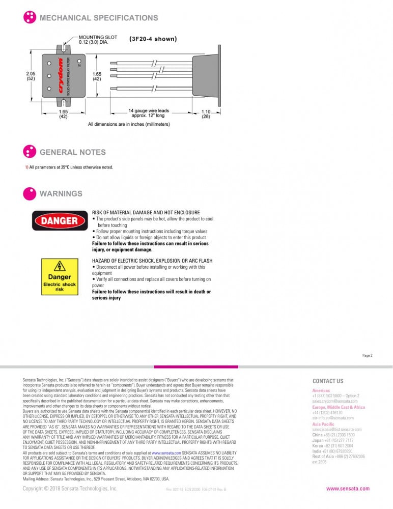 Sensata 1F25 datasheet page 2