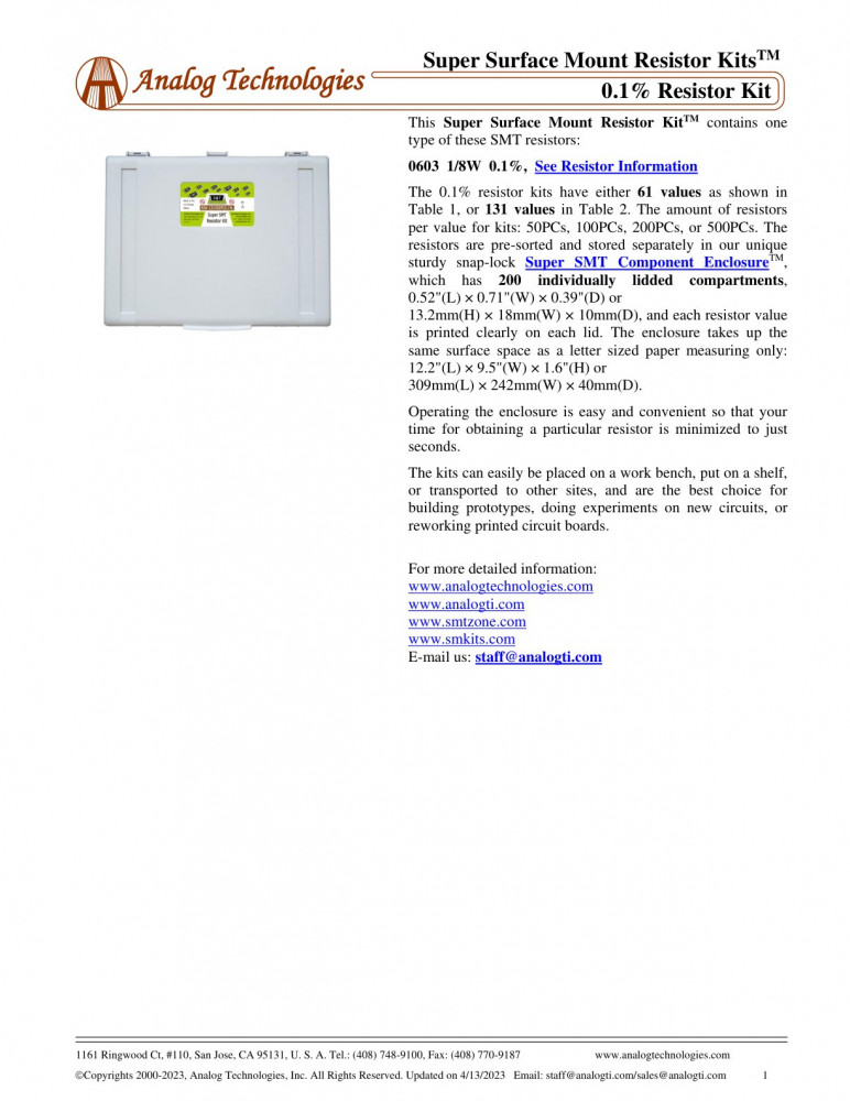 ATI resistor kit documentation page 1