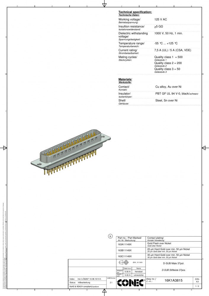 CONEC 163A11149X technical drawing sheet 1