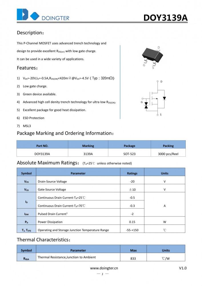 DOY3139A datasheet page 1