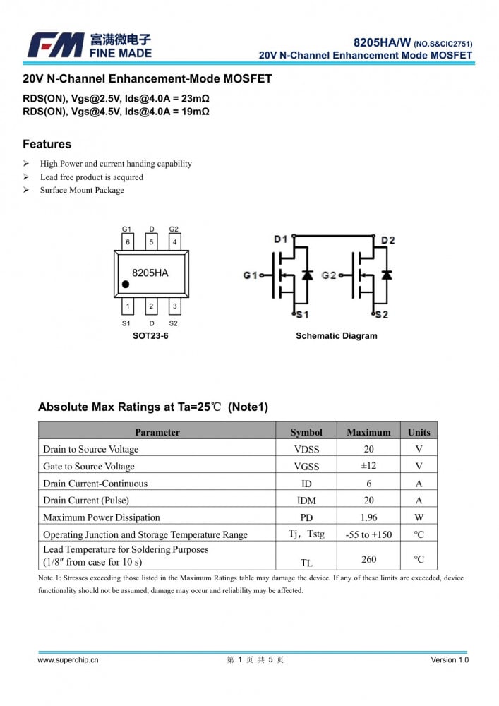 8205HA/W datasheet page 1