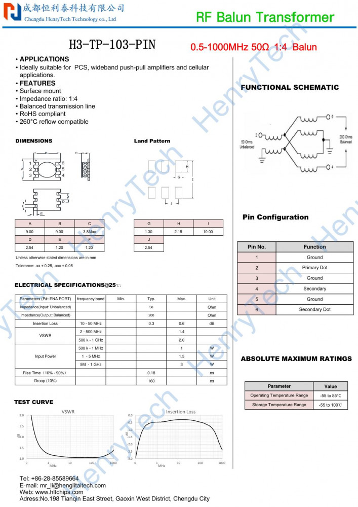 H3-TP-103-PIN technical datasheet page