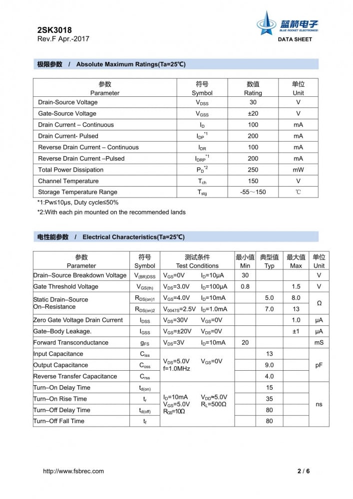 2SK3018 datasheet page 2