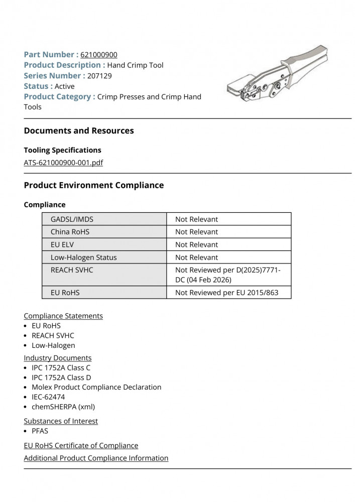 MOLEX 621000900 tooling document preview, page 1