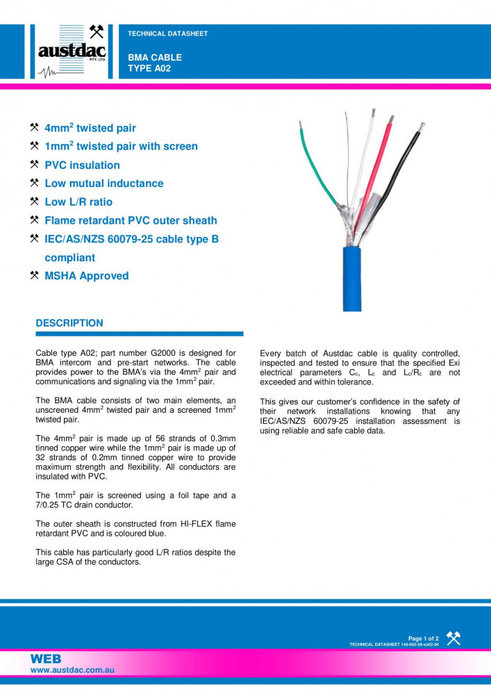 G2000 BMA cable technical document, page 1