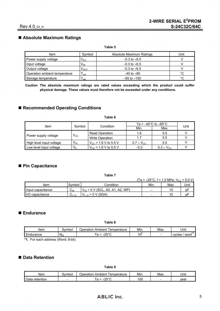 ABLIC S-24C64C datasheet page 5