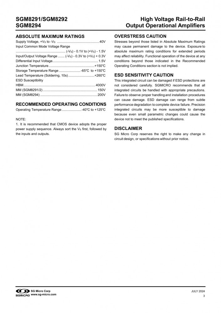 SGM8292 datasheet page 3