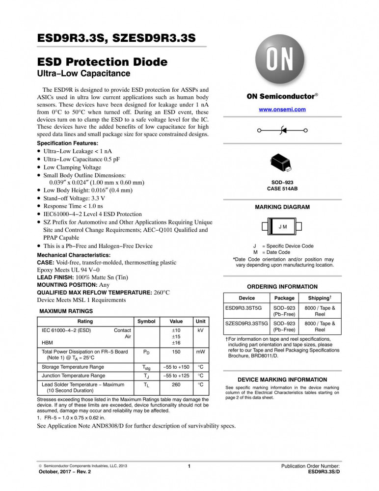 ESD9R3.3ST5G datasheet page 1