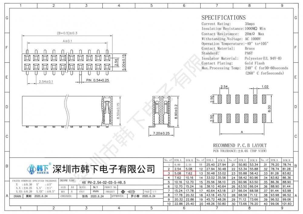 HX PM-2.54-02-03-S-H8.5 technical drawing